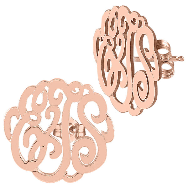 Rose Gold Script Post Earrings by Purple Mermaid Designs – Initial Obsession