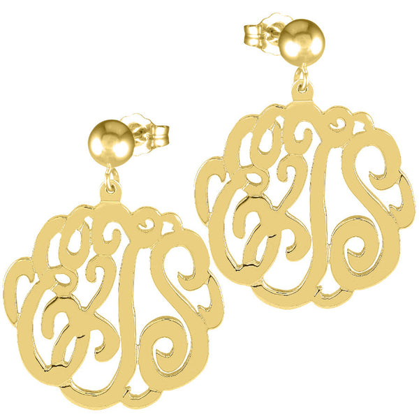 Gold Script Post Dangle Earrings by Purple Mermaid Designs – Initial Obsession